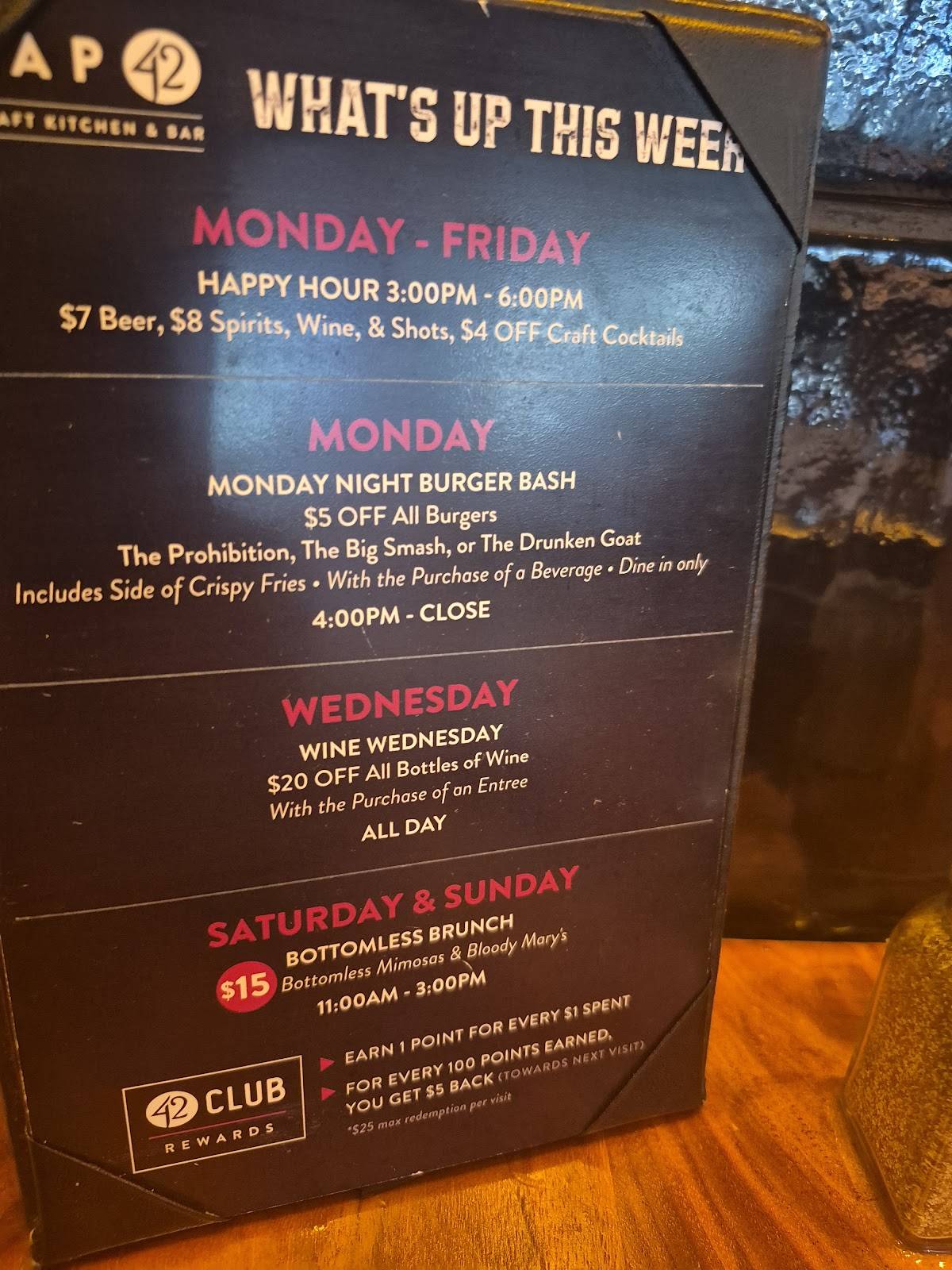 Меню Tap 42 Craft Kitchen & Bar - Midtown Miami, Майами, NE 1st Ave #101